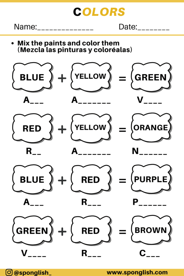 24 colores en inglés y español + ejercicios descargables
