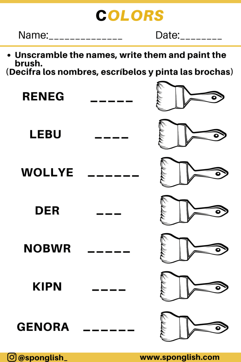 24 colores en inglés y español + ejercicios descargables