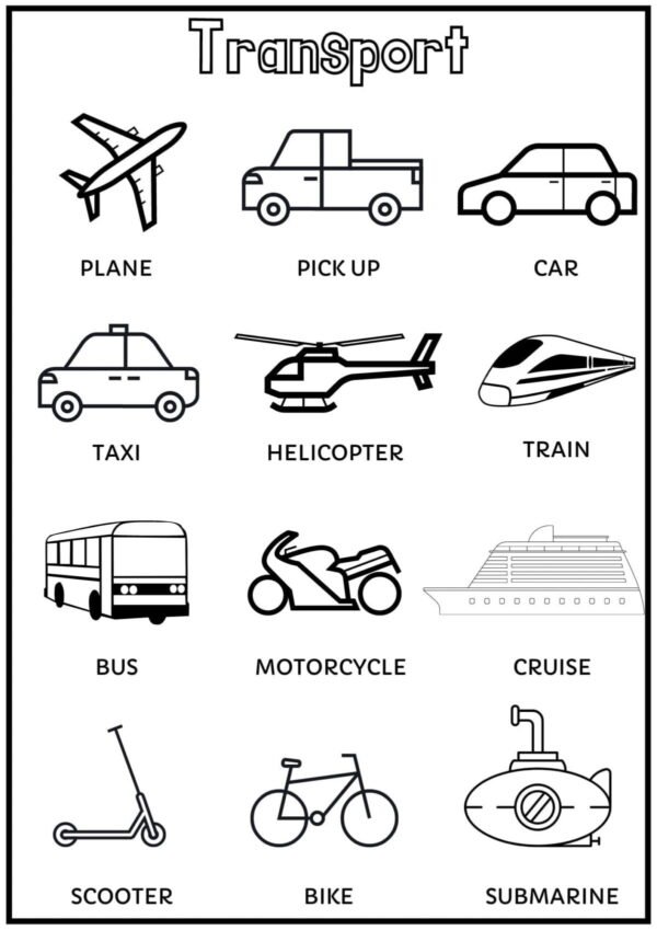 Medios de transporte en inglés y español + fichas