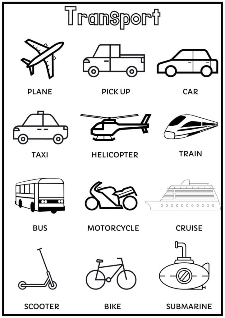 Medios de transporte en inglés y español + fichas